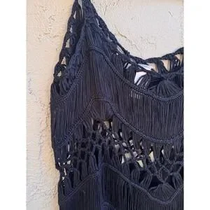 Live Life on the Beach | Swim | Cupshe New Black Macrame Fringe Crochet ...